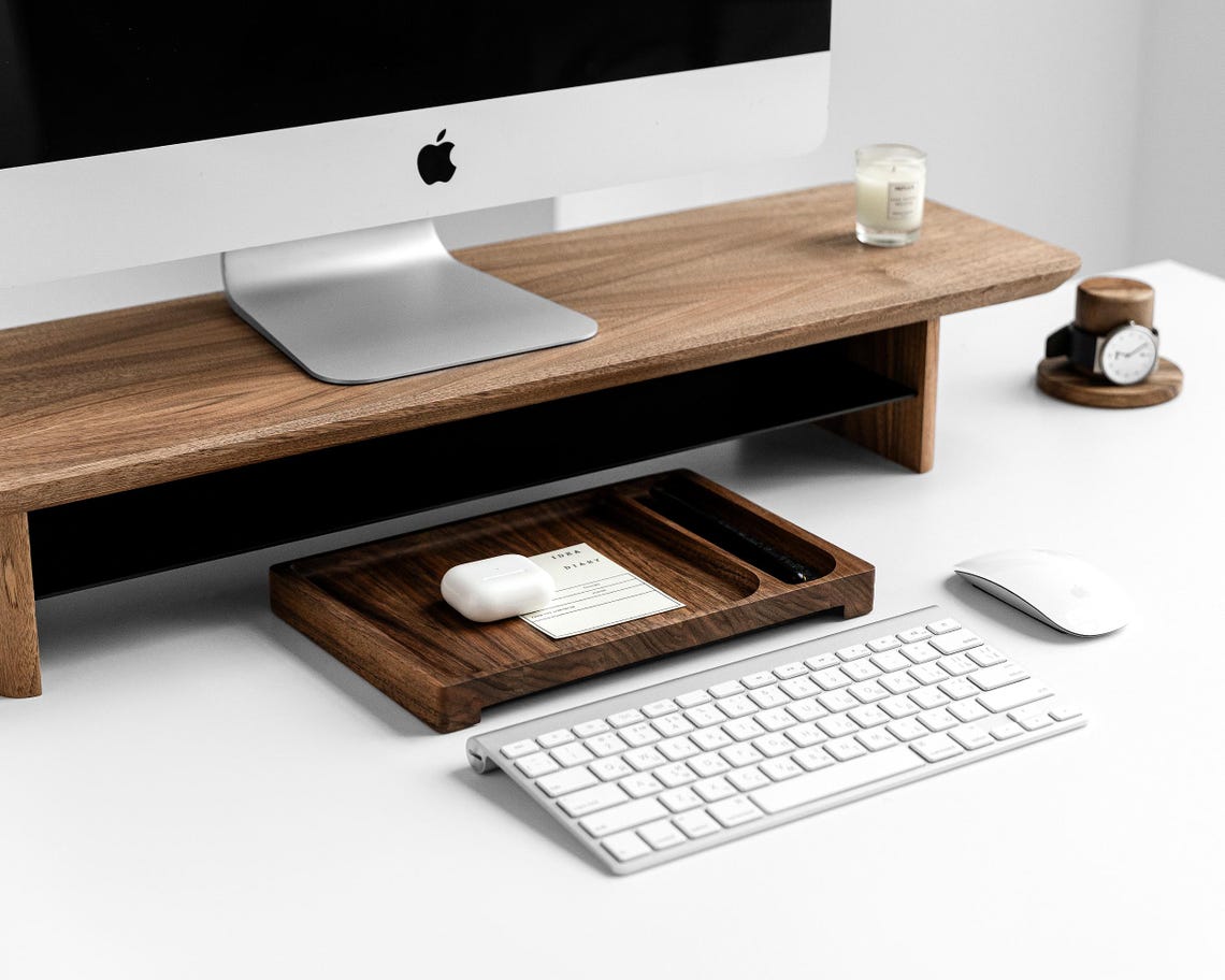 Personalized Wooden Desk Tray - Home Office Storage Organizer, Catch ...