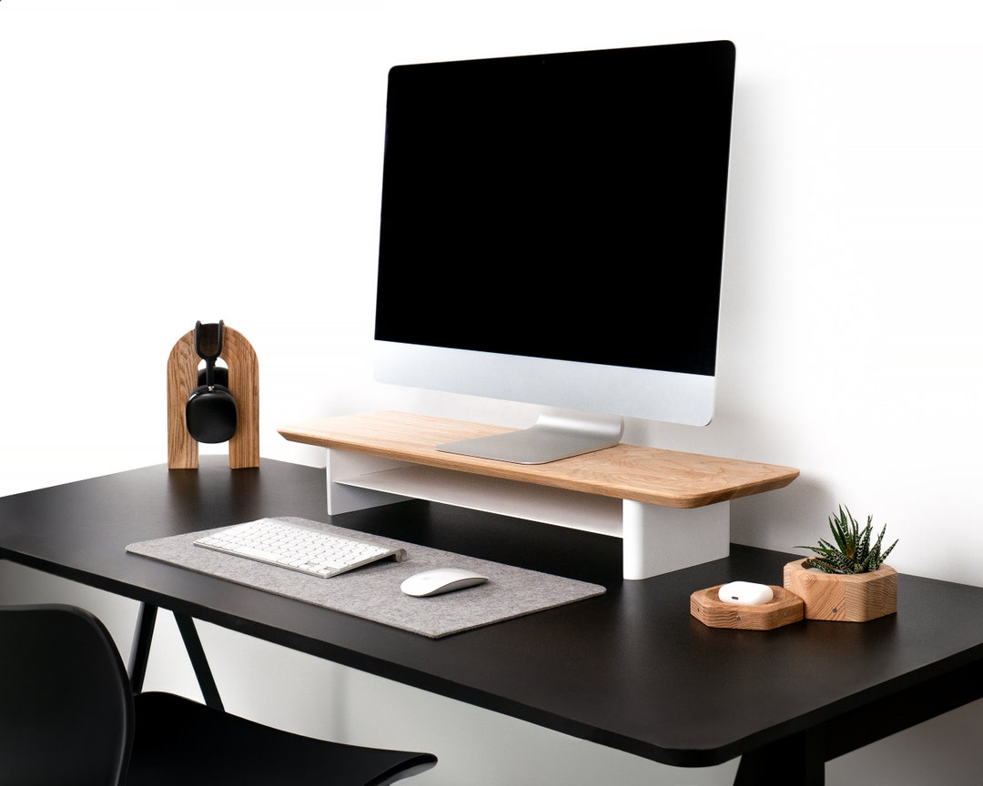 Buy Desk Shelf Monitor Stand With Storage, Desk Monitor Riser Wood ...