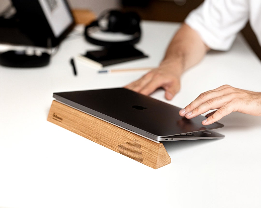 Long Laptop Stand for Desk, Wood Laptop Stand for Desk, Wooden Laptop ...