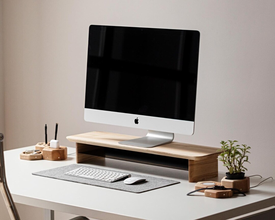 Wooden Monitor Stand Desk Shelf With Storage Monitor Riser Desk ...