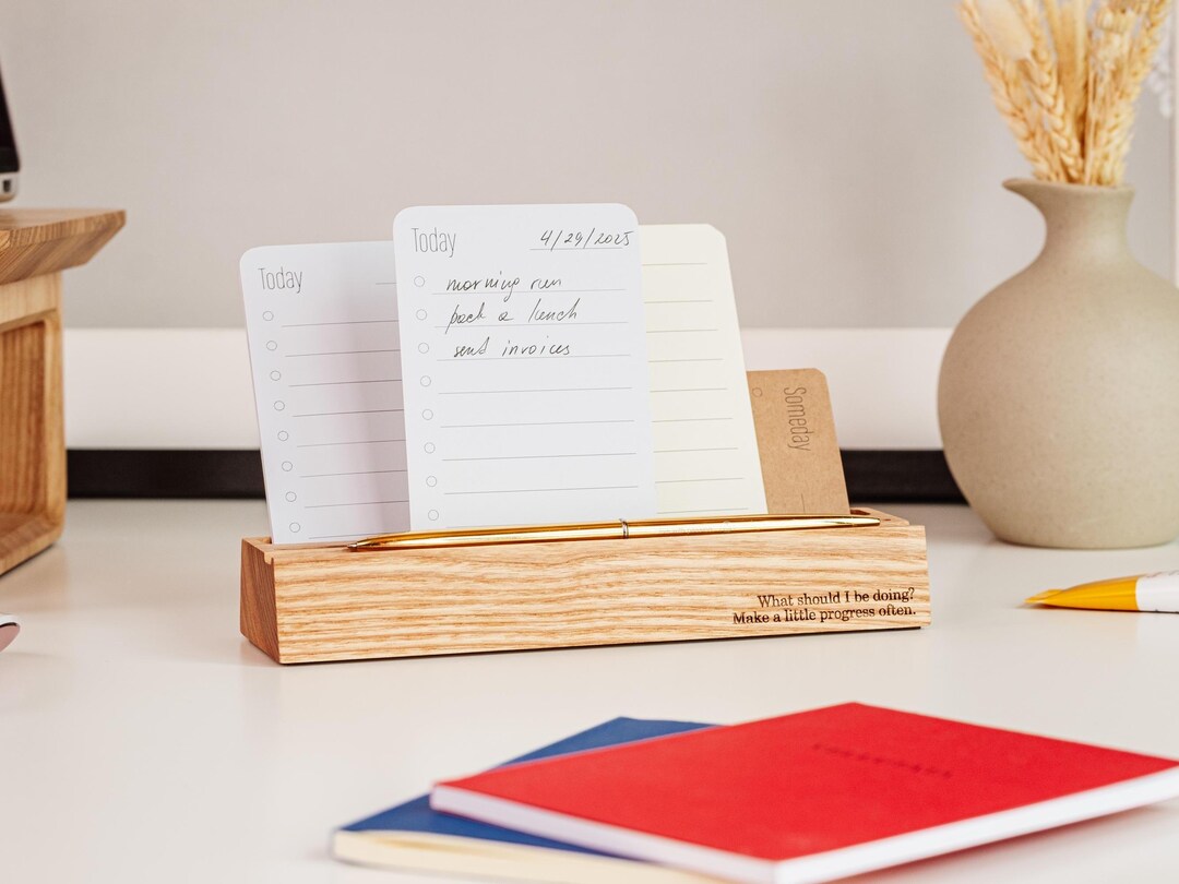 Personalized Planner, Wooden Desk Organizer, To-do Task Cards, Business ...