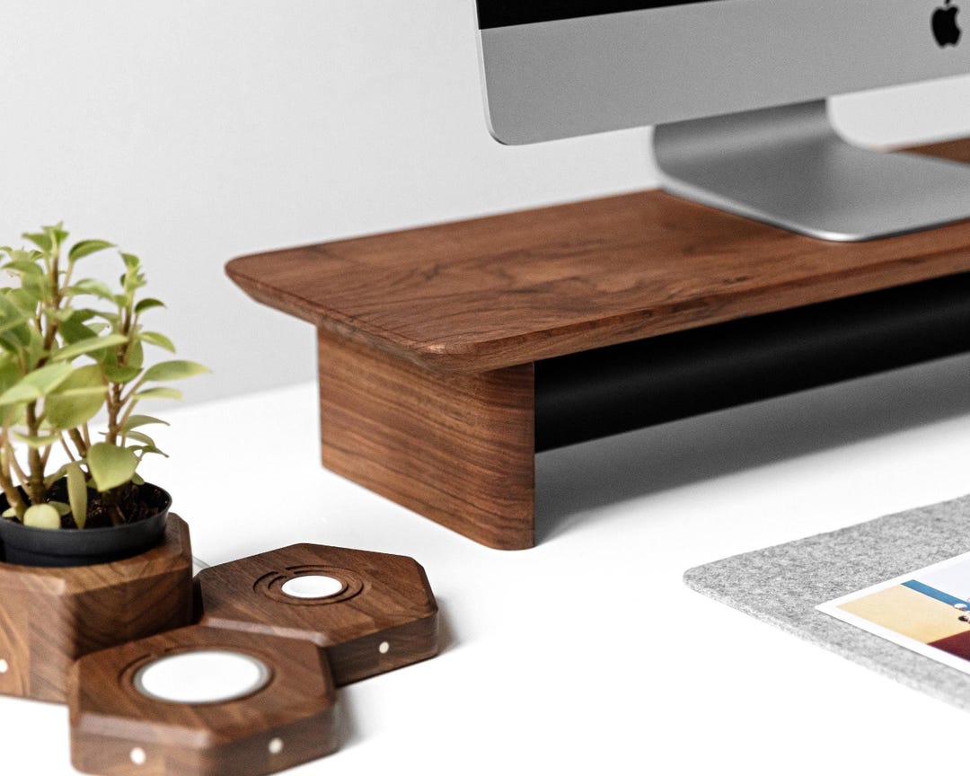 Wood Monitor Stand With Storage - Custom Engraved Desk Shelf Riser for ...