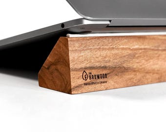 Wood Laptop Stand in Walnut & Natural Bamboo Finish, 11-inch Wide ...