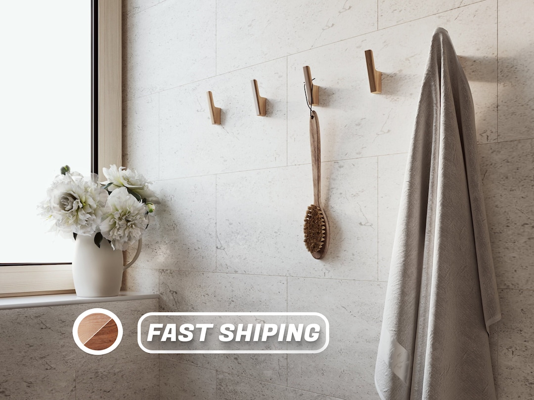 Bathroom Wooden Hooks, Decorative Wall Towels Hooks, Wall Mount, Modern ...