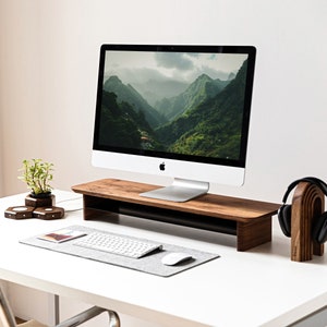 Wood Monitor Stand With Storage Custom Engraved Desk Shelf Riser for ...