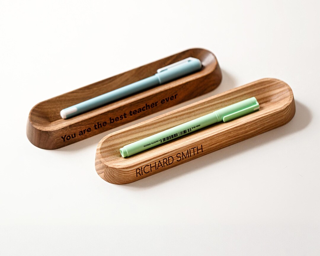 Custom Engrave Walnut Pen Tray for Desk Organizer - Teacher Gift Wooden ...