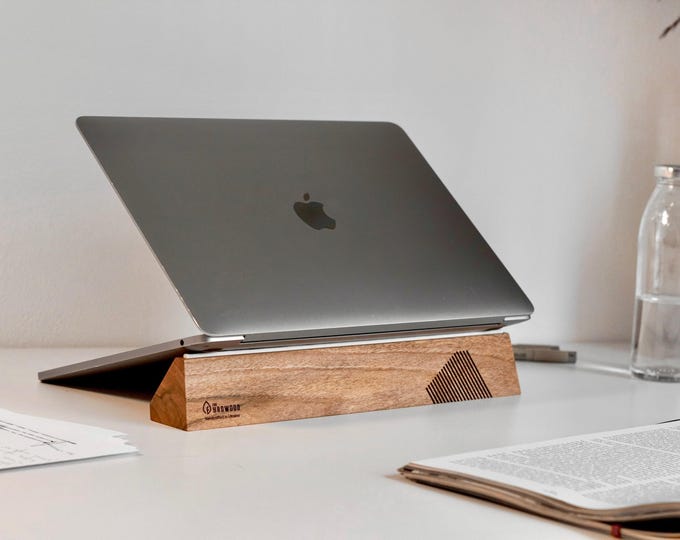 Laptop Stand Wood, Laptop Stand for Desk With Grip Pads, Desktop Laptop ...