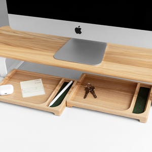 Wooden Monitor Stand With Custom Tray Options, Walnut Monitor Riser ...