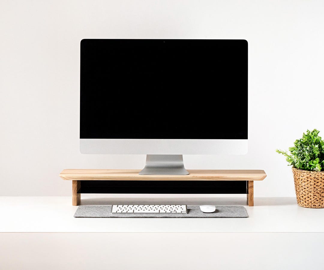 Wooden Desk Shelf Monitor Stand With Storage and Tray Custon Engraved ...
