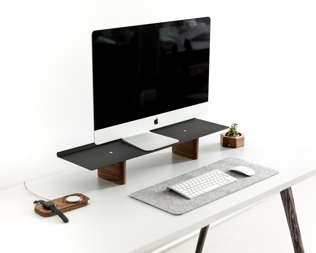 Metal Desk Shelf Monitor Stand , Metal Desk Monitor Riser With Wooden ...