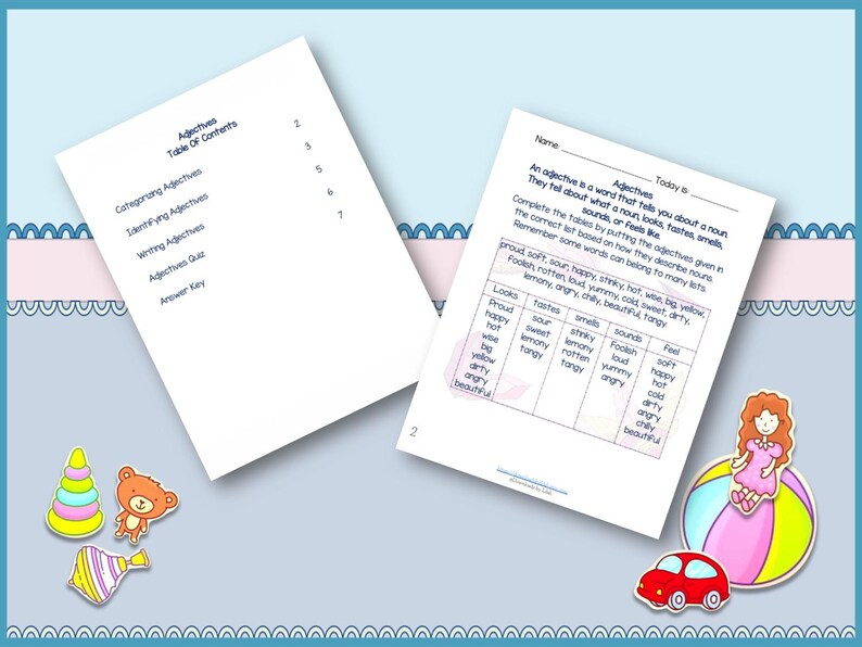 ADJECTIVES WORKSHEETS for 2nd Grade (5 Sheets), GRAMMAR Practice ...