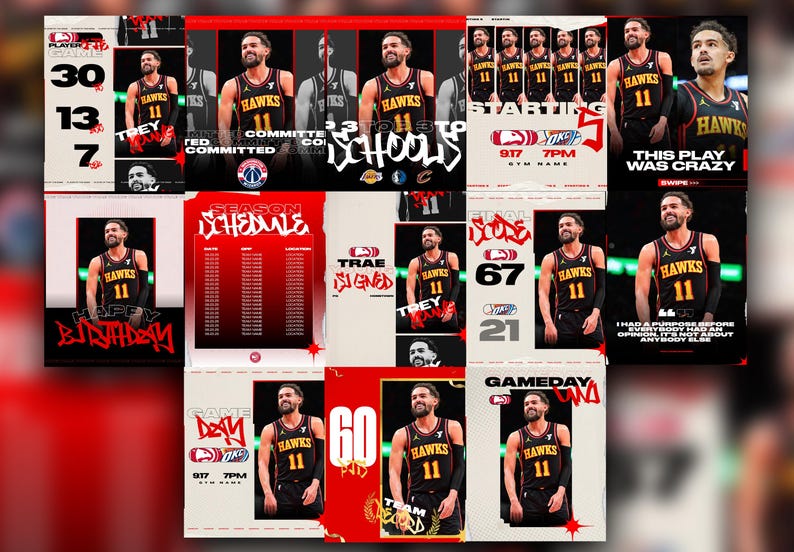 Basketball Social Media Graphics Bundle | 100 Editable Canva Templates ...