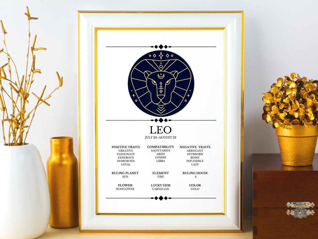 Leo Zodiac Print, Zodiac Gift, Leo Printable, Zodiac Art Print, Zodiac ...
