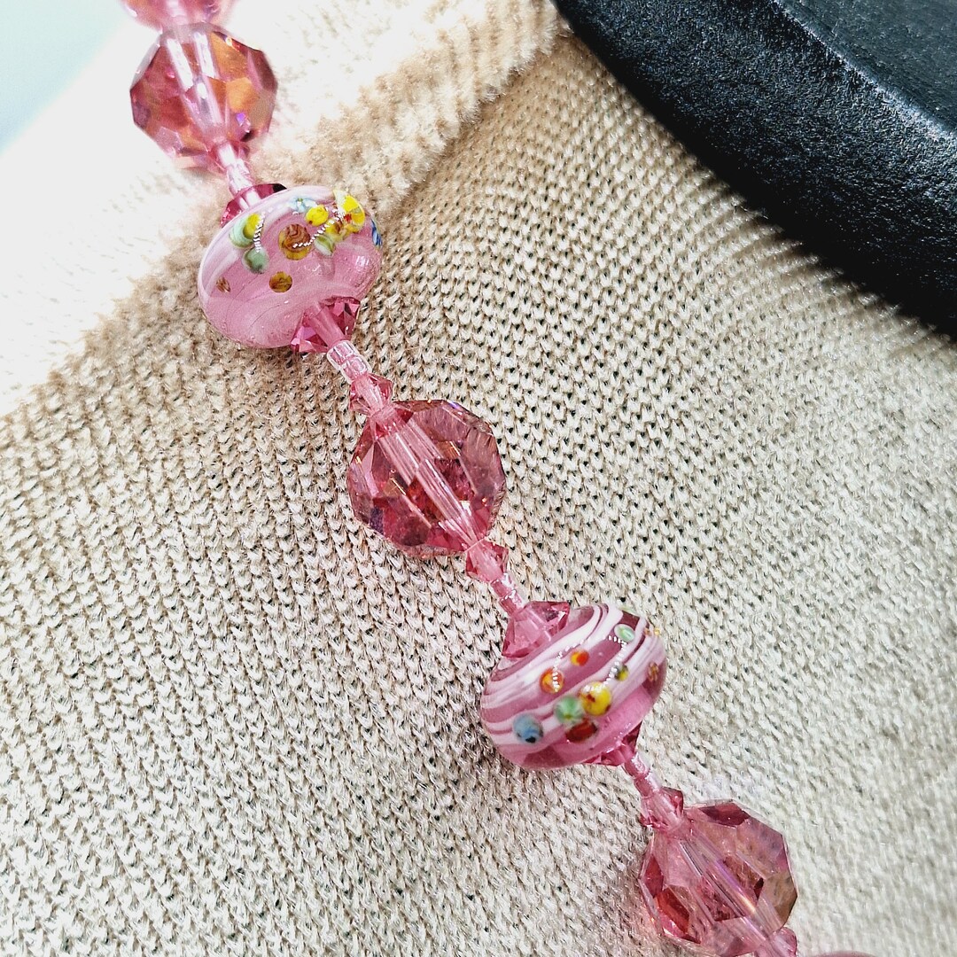 Pink Glass Wedding Bead Cake Necklace and Matching Iridescent - Etsy
