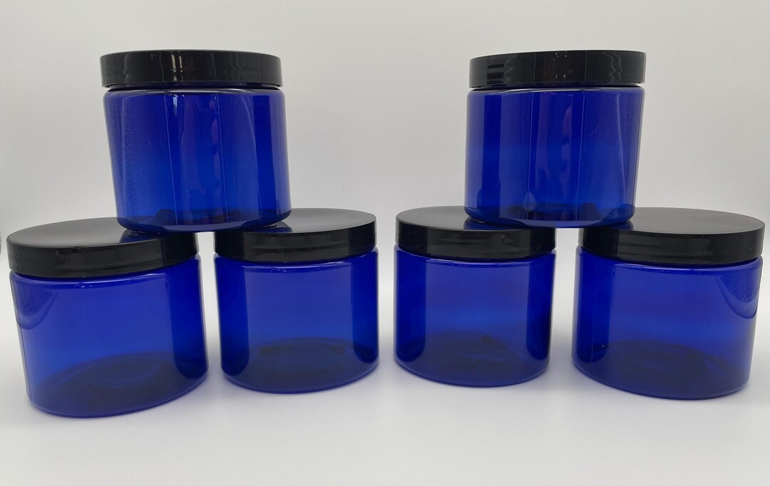 Six Pack -16 Oz Cobalt Blue Plastic Jar With Lid - Etsy