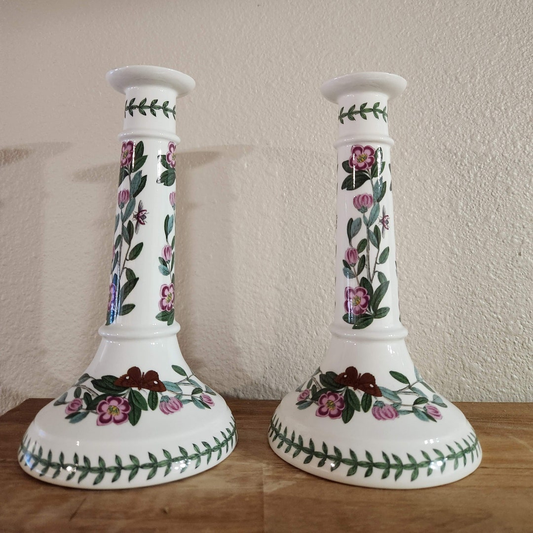 Portmeirion Botanic Garden Candlesticks Holders Set of 2, Floral ...