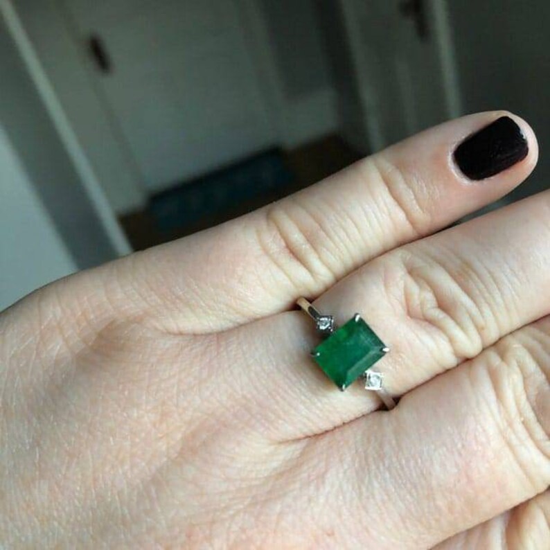 Emerald Engagement Ring Emerald Cut 14K Yellow Gold Engagement - Etsy