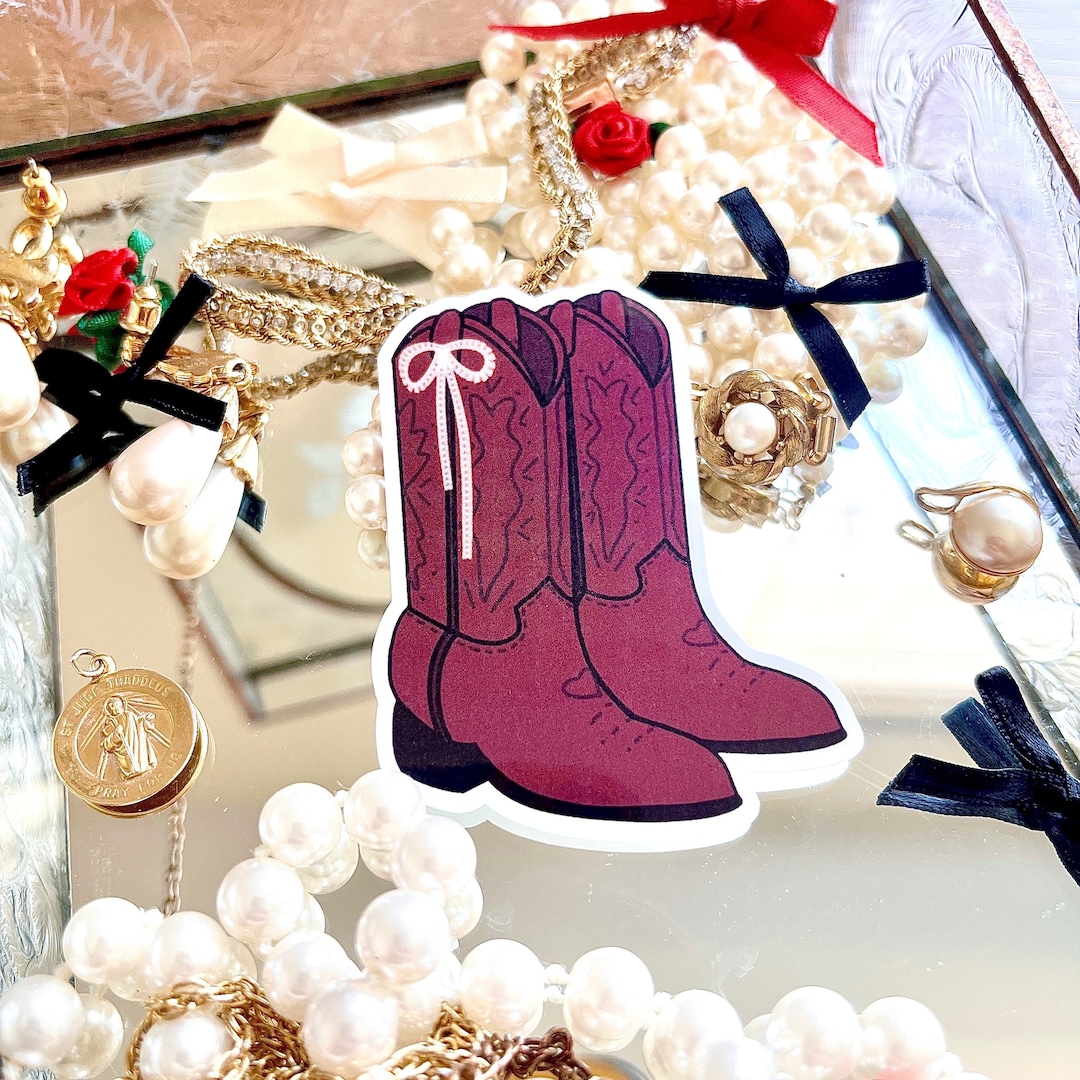 Cowboy Boot Sticker: Coquette Cowgirl Bow, Laptop Decal - Etsy