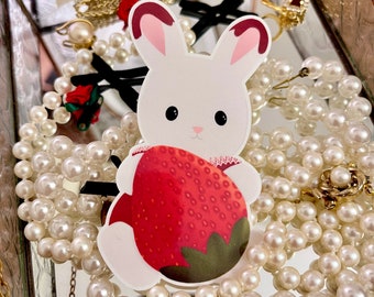 Cute Happy Bunny With Strawberry Hat Sticker - Etsy
