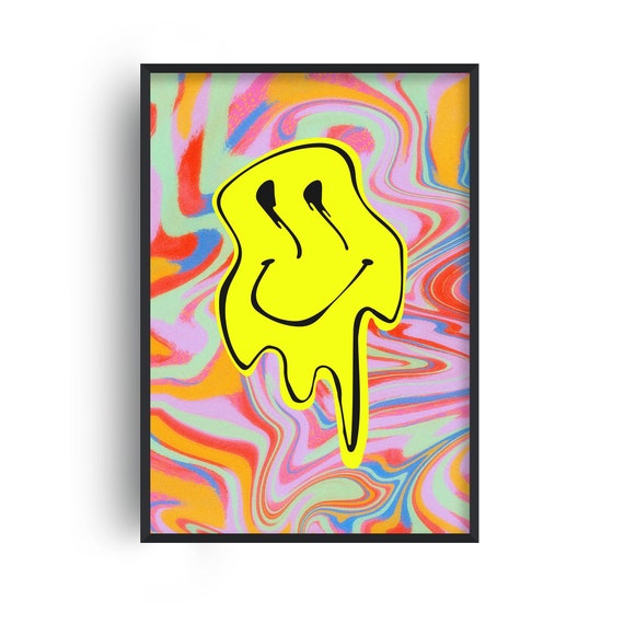 Smiley Face Yellow Melting Print Psychedelic Print - Etsy