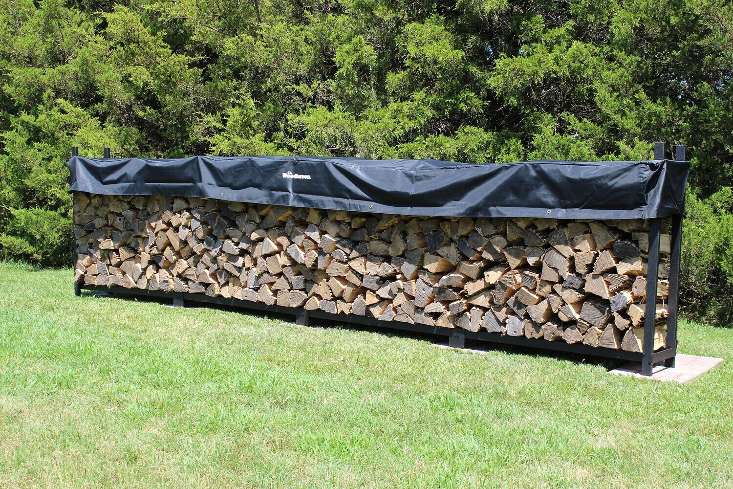The Woodhaven 16 Foot Black Outdoor Firewood Rack With Cover - Outdoor ...