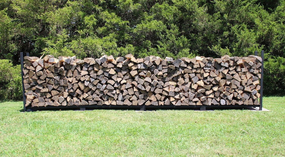 The Woodhaven 16 Foot Black Outdoor Firewood Rack With Cover Outdoor ...