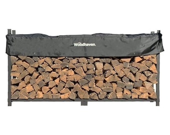 The Woodhaven 16 Foot Black Outdoor Firewood Rack With Cover Outdoor ...