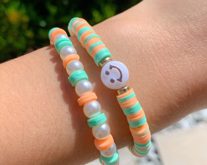 Coral Stack | Preppy Clay Bead Bracelets | Trending Aesthetic Beaded ...
