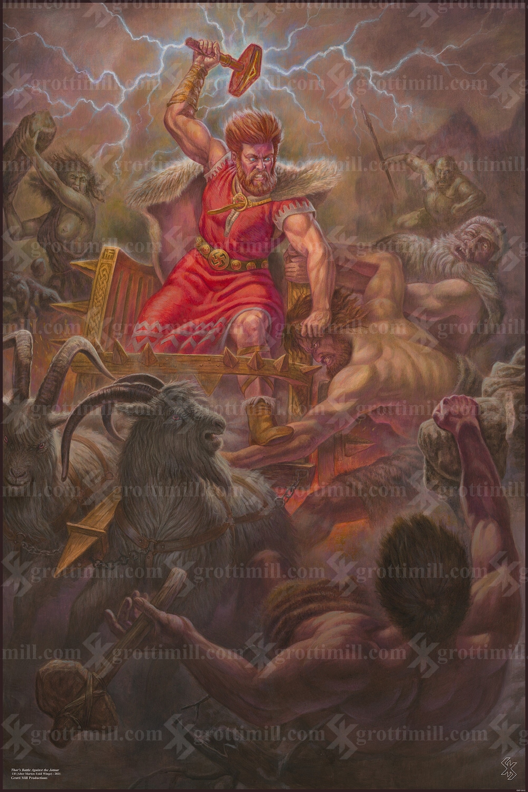 Thor's Fight With the Giants - 24" X 36" Grotti Mill Productions Art ...