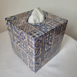 Square Tissue Box Cover Azulejo Wooden Napkin Holder Decorative Box for ...