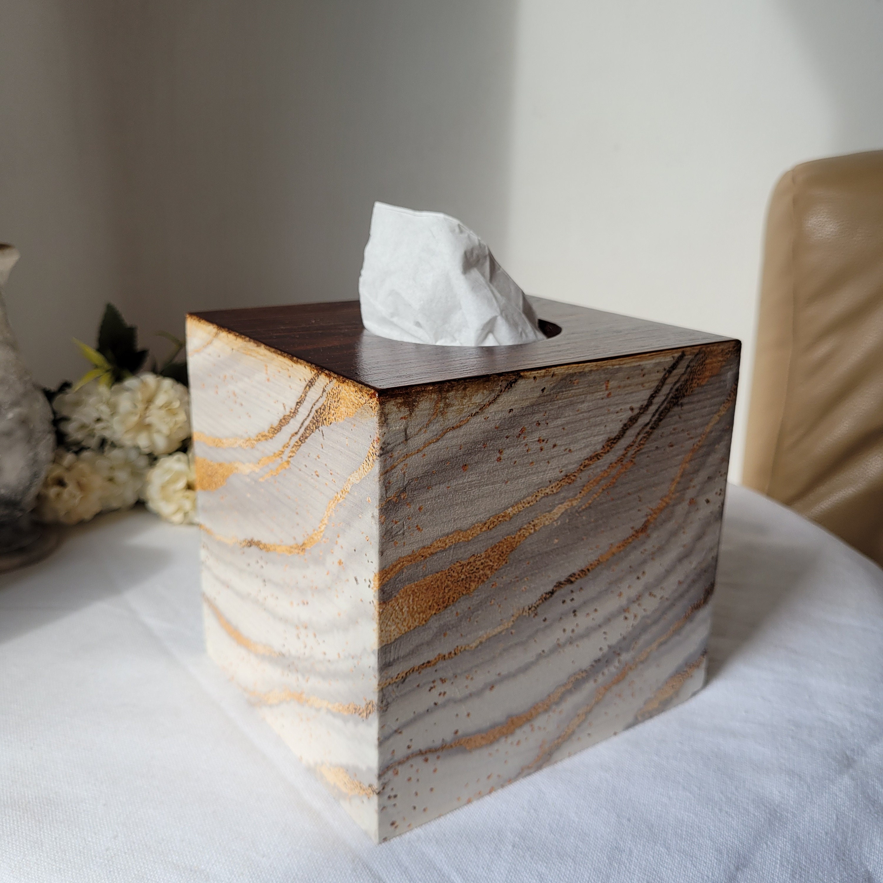 Square White Tissue Box Cover Wooden Napkin Holder Decorative Box for ...