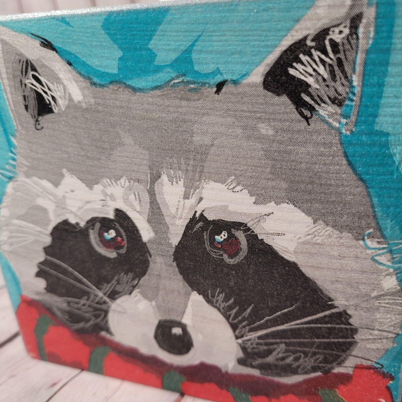 Square Raccoon Tissue Box Cover Wooden Napkin Holder Decorative Box for ...