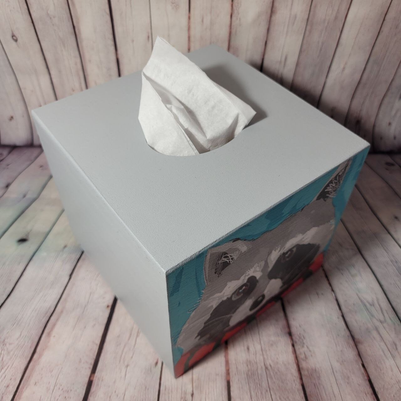 Square Raccoon Tissue Box Cover Wooden Napkin Holder Decorative Box for ...