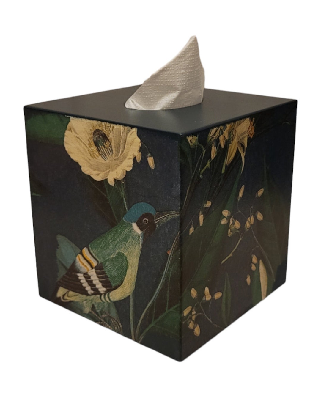 Square Blue Tissue Box Cover Wooden Napkin Holder Decorative Box for ...