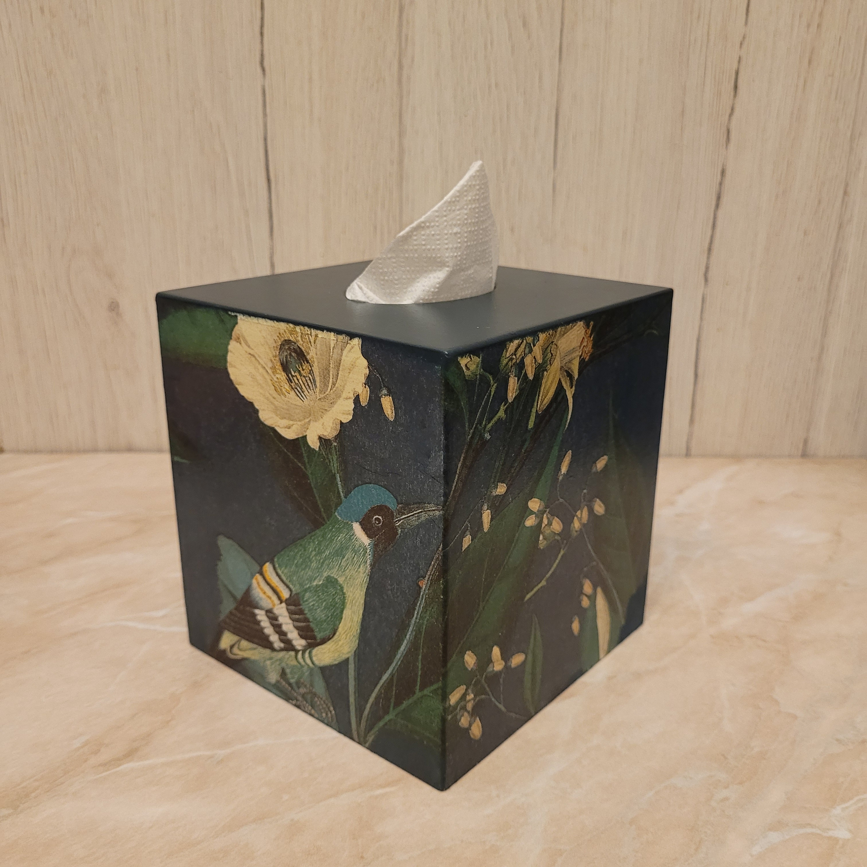 Square Blue Tissue Box Cover Wooden Napkin Holder Decorative Box for ...