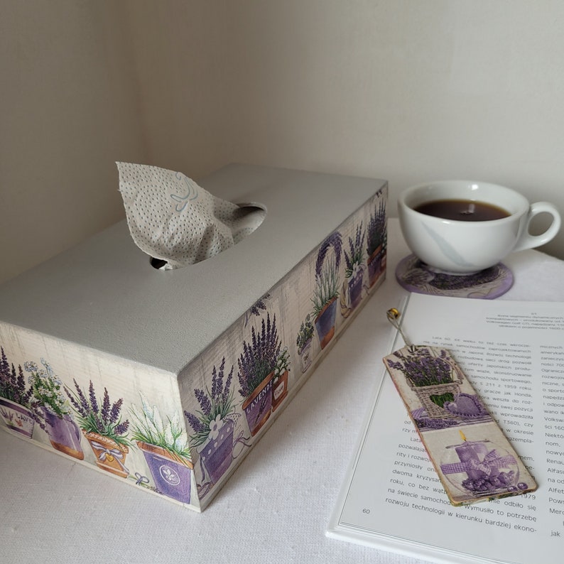 Floral Tissue Box Cover Lavender Rectangular Wooden Handmade Decorative ...