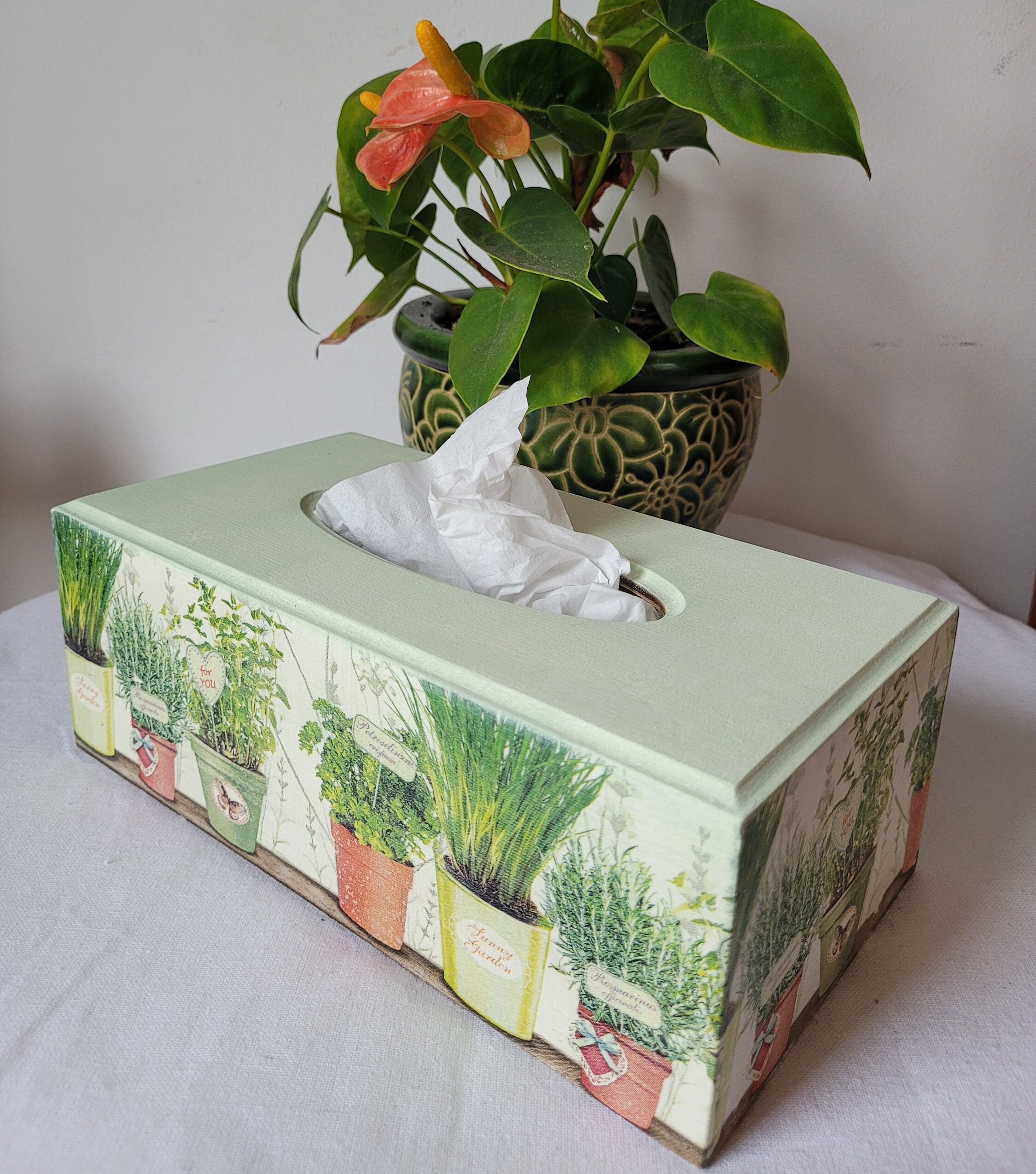 Floral Tissue Box Cover Handmade Rectangular Wooden Tissue Box Napkin ...