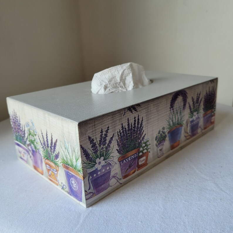 Floral Tissue Box Cover Lavender Rectangular Wooden Handmade Decorative ...