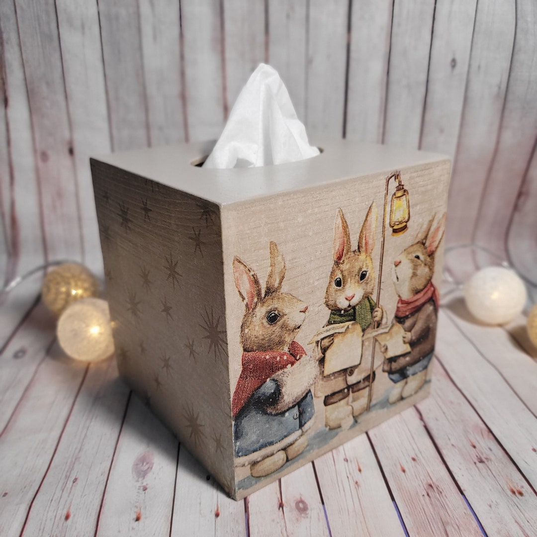 Handmade Square Tissue Box Cover With Rabbit Wooden Christmas ...