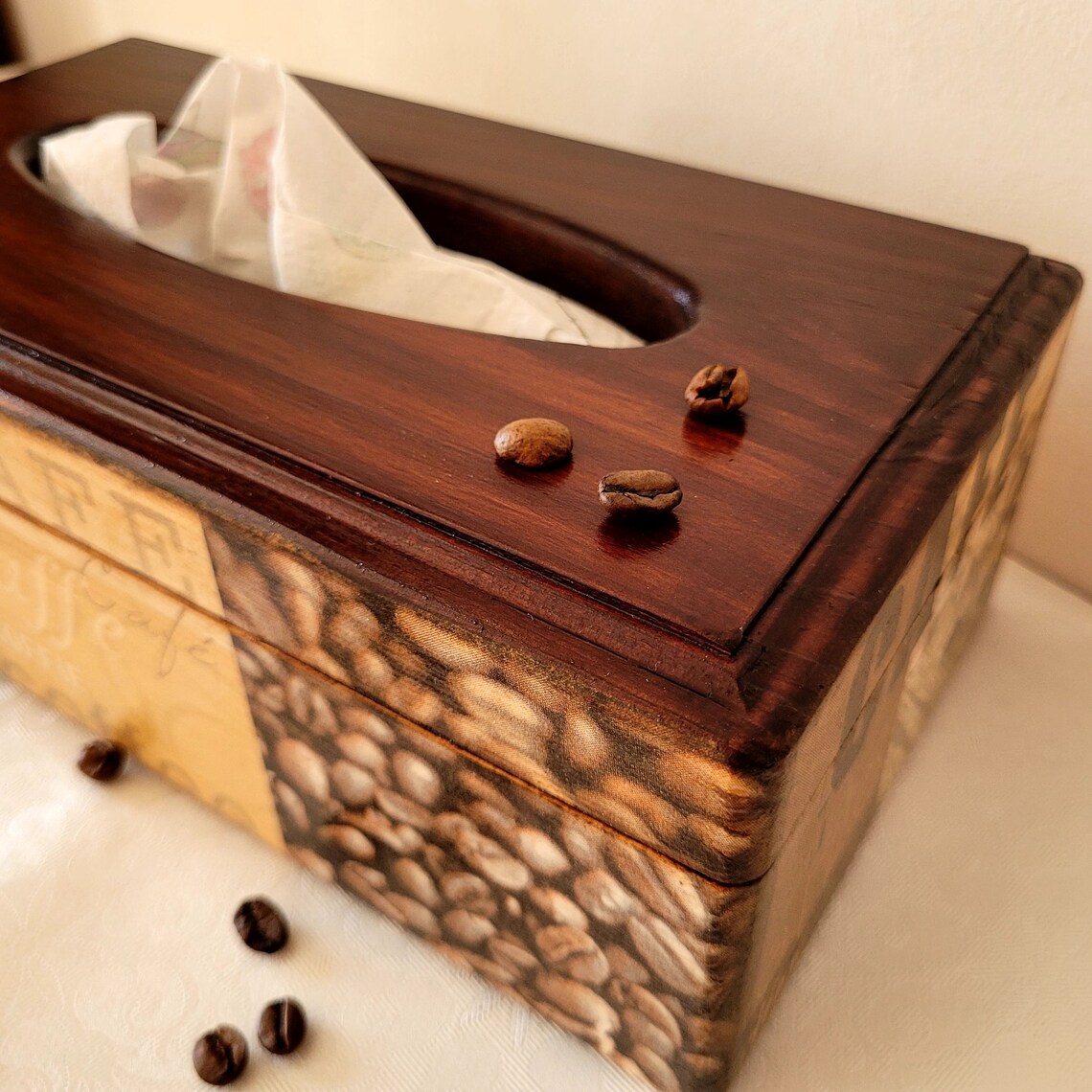Handmade Rectangular Tissue Box Cover Wooden Brown Tissue Box Coffee ...