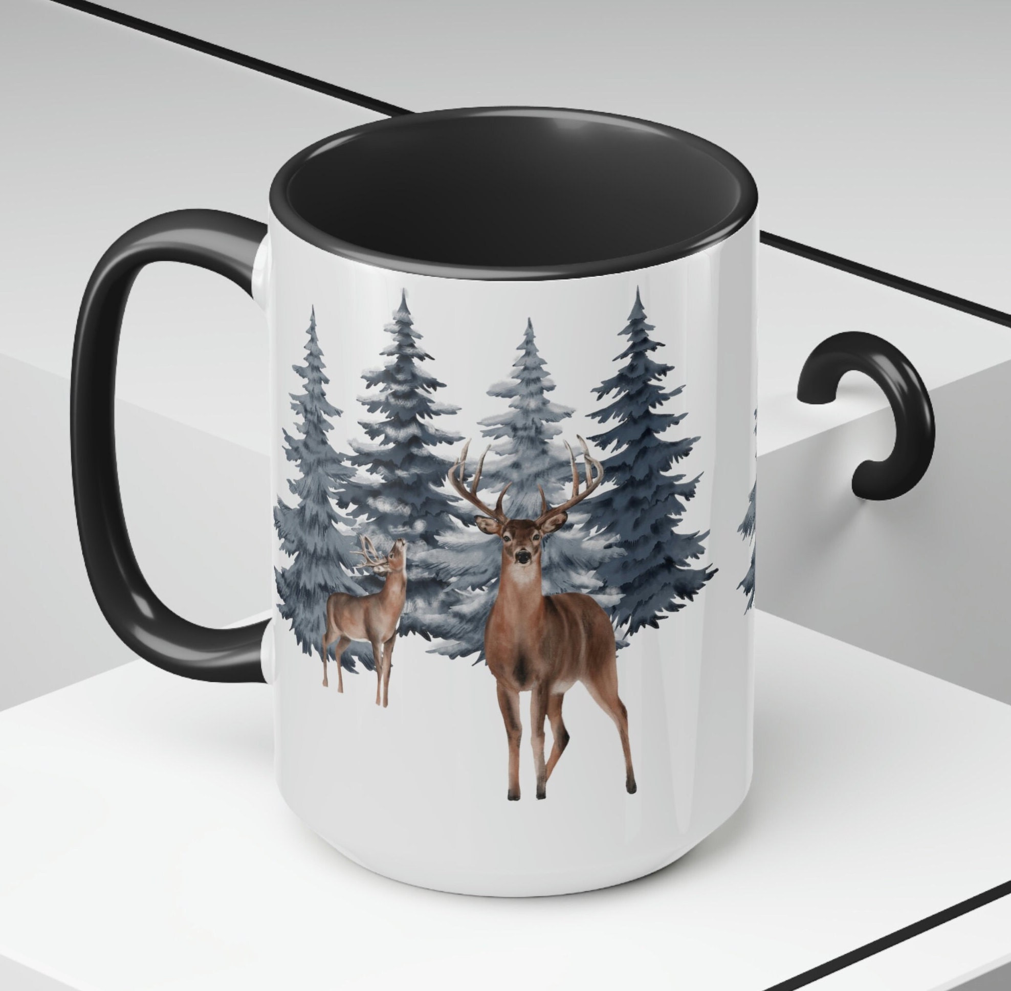 DEER IN WOODS Mug, 15oz Hiking Outdoors Tea Cup for Men Women, Wildlife ...