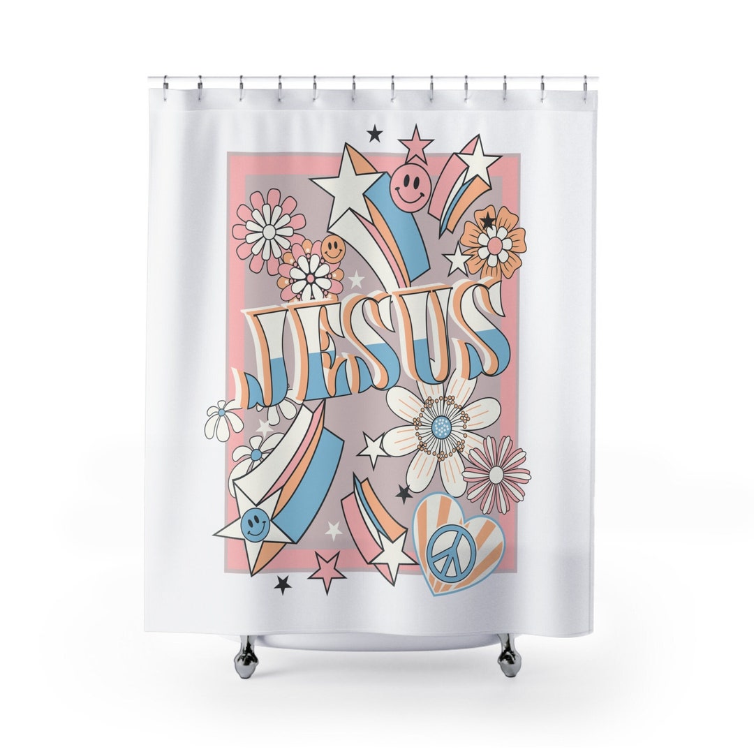 Retro Jesus Shower Curtain, Faith Bath Decor Gift, Jesus Shower Curtain ...