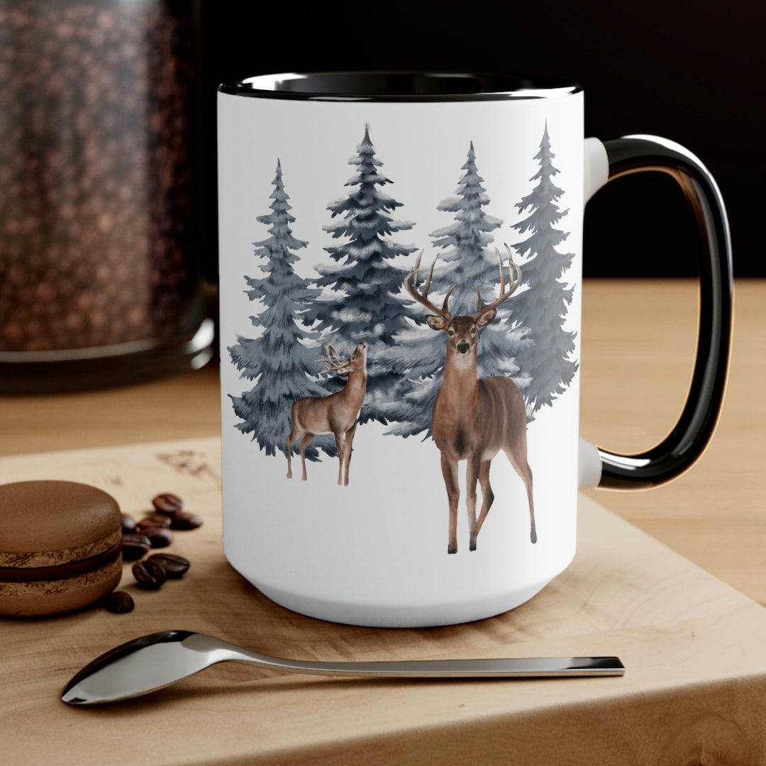 DEER IN WOODS Mug, 15oz Hiking Outdoors Tea Cup for Men Women, Wildlife ...