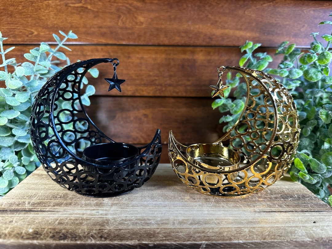 Black or Gold Crescent Moon Sphere Holder, Crystal Display, 43-54mm ...