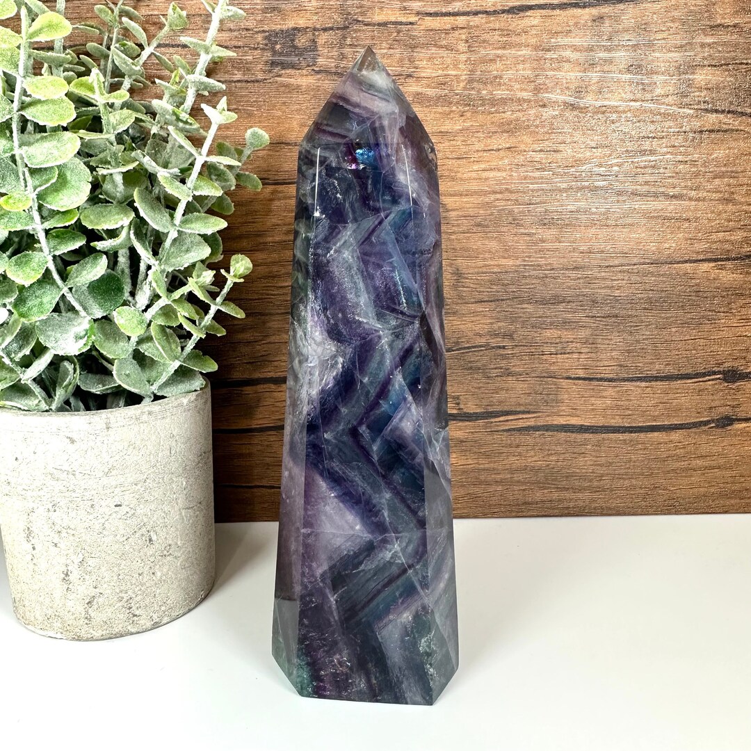 Stunning Blue & Purple Rainbow Fluorite Large Obelisk Tower 712g/7.54in ...