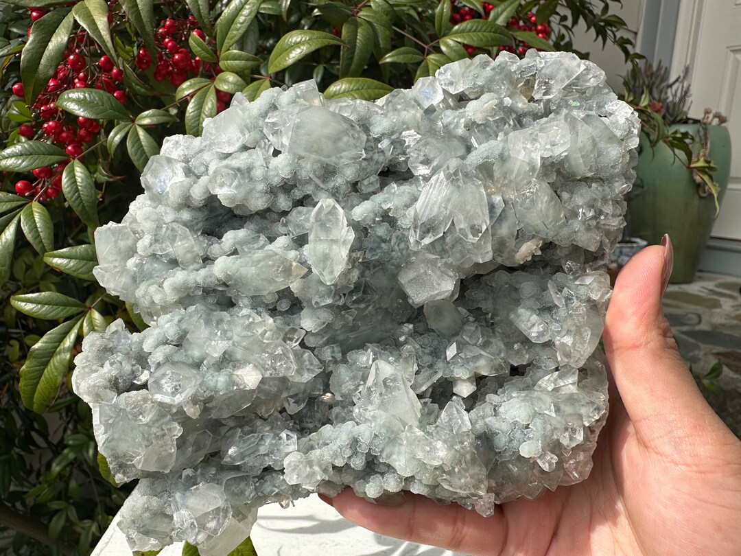 Large Stunning Diamond Apophyllite on Shimmery Blue Chalcedony 1414g/7 ...
