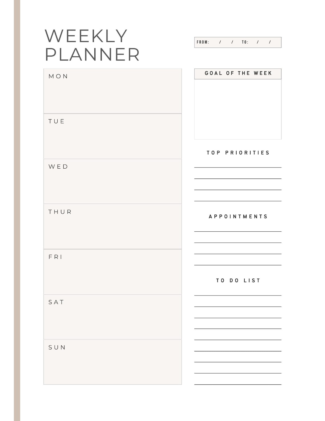 Printable Weekly Planner | Undated PDF | Minimal Weekly Overview ...