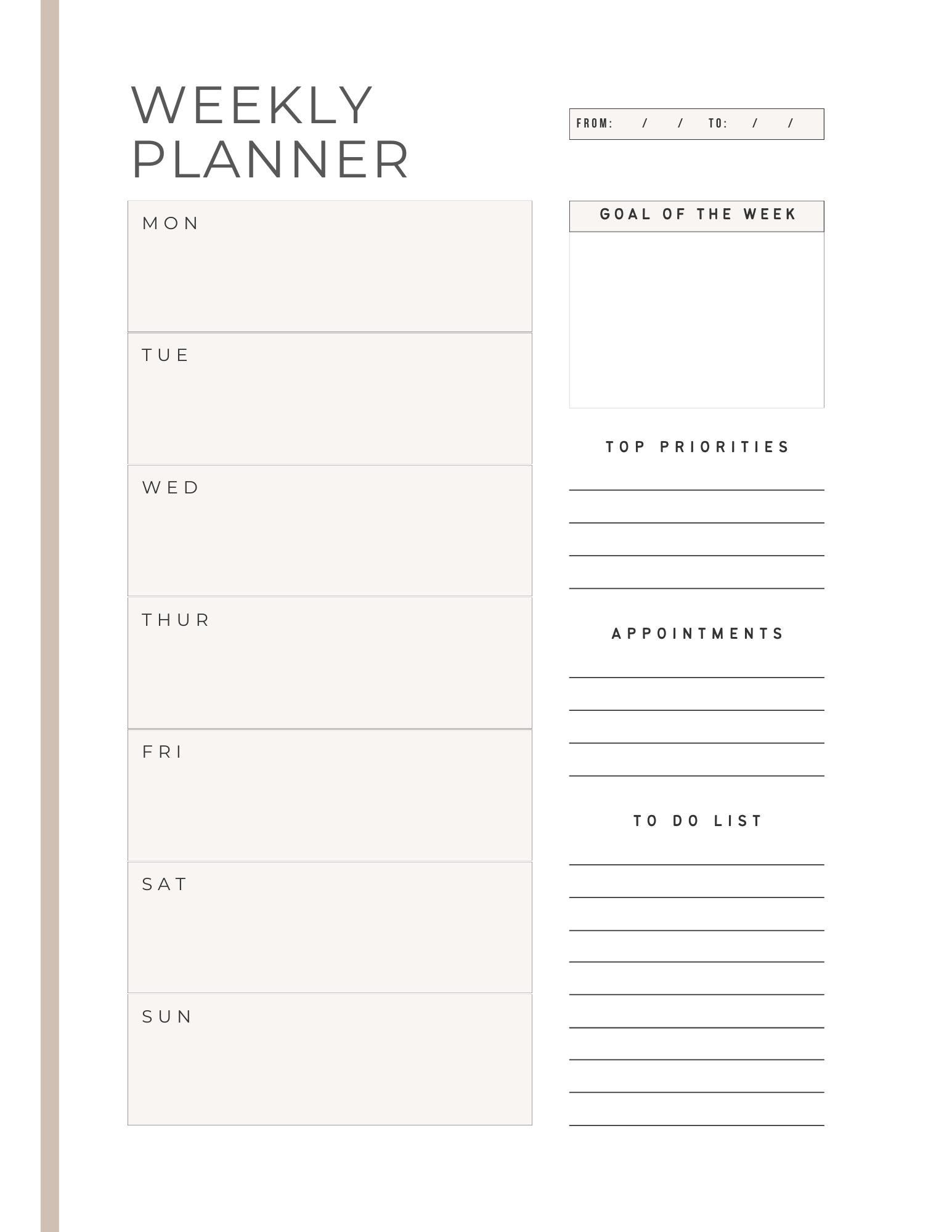 Printable Weekly Planner | Undated PDF | Minimal Weekly Overview ...