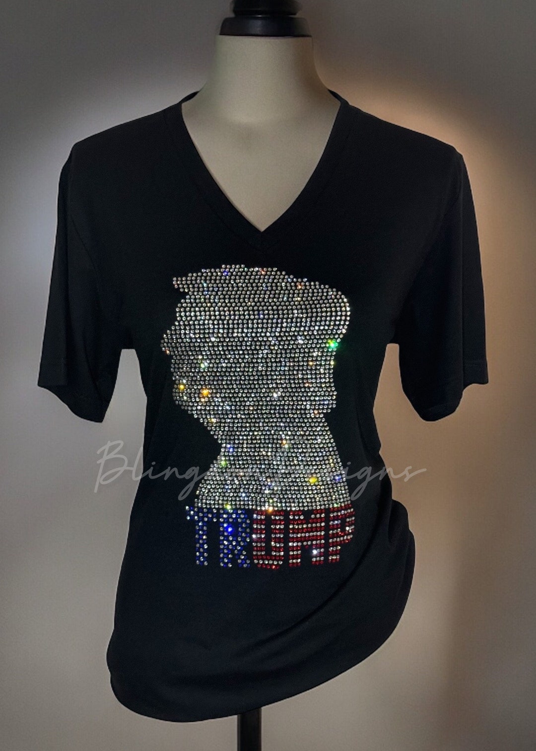 Trump Rhinestone Election Vote Vneck Short Sleeve Bedazzled Bling ...