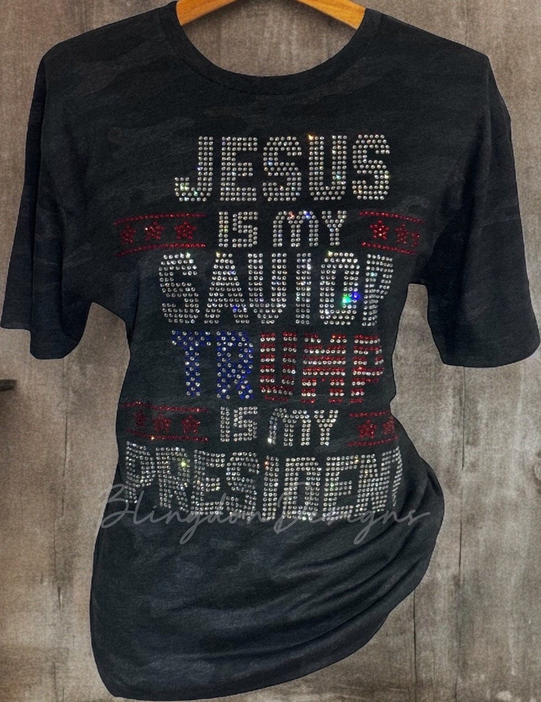 Jesus Savior Trump President Tee Luxe Rhinestone Shirt Custom Made ...